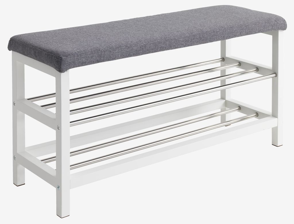 Bancă EGESKOV rafturi pantofi oțel/alb