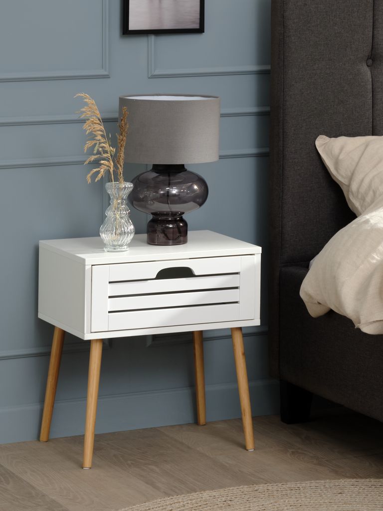 Noptieră BROBY 1 sertar bambus/alb