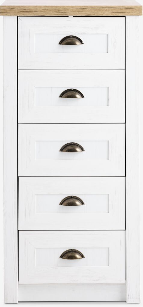 Comodă 5 sertare MARKSKEL alb/stejar