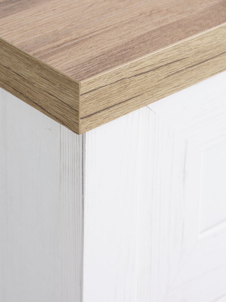 Comodă 5 sertare MARKSKEL alb/stejar