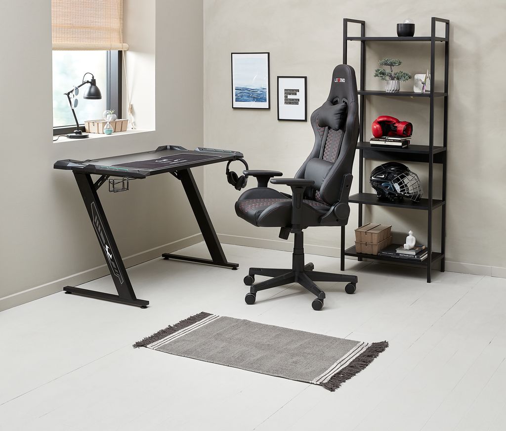 Birou gaming LINDHOLM cu LED negru